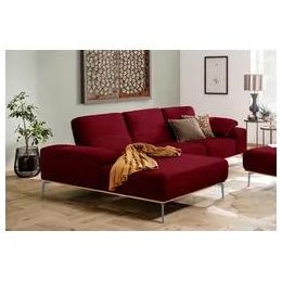 Ecksofa W.Schillig "run" Sofas Gr. B/H/T: 299cm x 88cm x 178cm, Flachgewebe W82, Recamiere links, mit Sitztiefenverstellung, rot (merlot w82) mit elegantem Holzsockel, Füße in Silber matt, Breite 299 cm