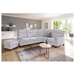 Ecksofa Home Affaire "Boccaccio L-Form", weiß (silber), B:265cm H:104cm T:215cm, Struktur weich (90% Polyester / 10% Polyamid), Luxus-Microfaser (100% Polyester), Luxus-Microfaser Vintageoptik(100% Polyester), Sofas, mit Federkern, incl. Kopfteilverstellung, wahlweise Bettfunktion