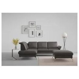 Sit & More Ecksofa SIT & MORE "Fashion L-Form" Sofas Gr. B/H/T: 250cm x 84cm x 207cm, Luxus-Microfaser mit Prägung, Ottomane links, mit Kopfteilverstellung, grau (anthrazit) wahlweise mit Kopfteilverstellung, Vorziehsitz, motorisch, Nickelfüße