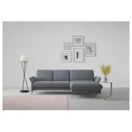 Sit & More Ecksofa SIT & MORE "Fashion L-Form" Sofas Gr. B/H/T: 253cm x 84cm x 165cm, Chenille, Recamiere rechts, ohne Kopfteilverstellung-ohne Vorziehsitz-mit Metallfuesse Nickel satiniert, blau (blaugrau) wahlweise mit Kopfteilverstellung, Vorziehsitz, motorisch, Nickelfüße