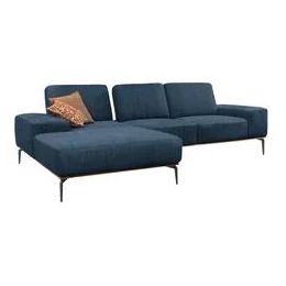 Ecksofa W.Schillig "run" Sofas Gr. B/H/T: 279cm x 88cm x 178cm, ROHLEDER Jacquard-Flachgewebe Q2 W60, Recamiere links, mit Sitztiefenverstellung, blau (jeans w60) mit Holzsockel, Füße in Schwarz pulverbeschichtet, Breite 279 cm