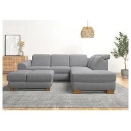 Ecksofa Home Affaire "Dundee L-Form" Sofas Gr. B/H/T: 263cm x 86cm x 219cm, Flachgewebe, Ottomane rechts, inkl. Kopfteilverstellung-ohne Bettfunktion-ohne Stauraum, grau (steel) wahlweise mit Kopfteilverstellung und zusätzlich Bettfunktion