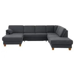 Wohnlandschaft Home Affaire "Belfort U-Form" Sofas Gr. B/H/T: 314cm x 88cm x 91cm, Luxus-Microfaser ALTARA NUBUCK, Ottomane rechts, mit Bettfunktion-ohne Stauraum, grau (anthrazit) mit Federkern, wahlweise Bettfunktion und Stauraum