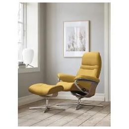 Relaxsessel stressless "Sunrise" Sessel Gr. ROHLEDER Stoff Q2 FARON, Cross Base Eiche, Relaxfunktion-Drehfunktion-PlusTMSystem-Gleitsystem-BalanceAdaptTM, B/H/T: 79cm x 103cm x 73cm, gelb (yellow q2 faron) mit Hocker, Cross Base, Größe S, M & L, Holzakzent Eiche