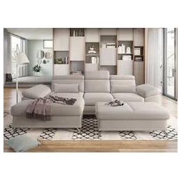 Sit & More Ecksofa SIT&MORE "Cabrio L-Form" Sofas Gr. B/H/T: 295 cm x 87 cm x 180 cm, Luxus-Microfaser, Recamiere links, mit Sitztiefenverstellung-mit Kopfteilverstellung-mit Armteilfunktion-mit 2 Nierenkissen, grau (elephant) mit Sitztiefen- und Armteilverstellung sowie Federkern, 2 Nierenkissen