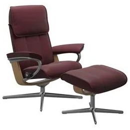 Relaxsessel stressless "Admiral" Sessel Gr. Leder BATICK, Cross Base Eiche, Relaxfunktion-Drehfunktion-PlusTMSystem-Gleitsystem-BalanceAdaptTM, B/H/T: 93 cm x 103 cm x 79 cm, rot (bordeaux batick) mit Cross Base, Größe M & L, Holzakzent Eiche