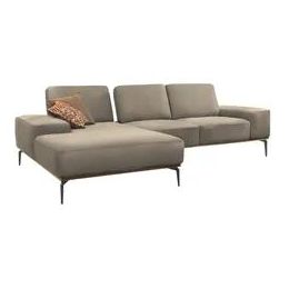 Ecksofa W.Schillig "run" Sofas Gr. B/H/T: 279cm x 88cm x 178cm, Flachgewebe W82, Recamiere links, mit Sitztiefenverstellung, beige (ecru w82) mit Holzsockel, Füße in Schwarz pulverbeschichtet, Breite 279 cm