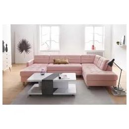 Sit & More Wohnlandschaft SIT & MORE "Picasso U-Form" Sofas Gr. B/H/T: 294cm x 80cm x 196cm, Struktur fein, Ottomane rechts, mit Bettfunktion-mit Bettkasten, rosa (flamingo) wahlweise mit Bettfunktion und Bettkasten