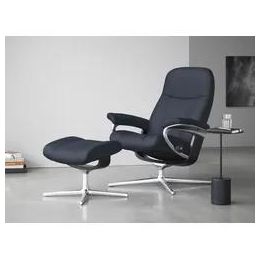 Relaxsessel stressless "Consul" Sessel Gr. Leder PALOMA, Cross Base Schwarz, M, Relaxfunktion-Drehfunktion-PlusTMSystem-Gleitsystem-BalanceAdaptTM, B/H/T: 82cm x 102cm x 72cm, blau (oxford blue paloma) mit Hocker, Cross Base, Größe S, M & L, Holzakzent Schwarz