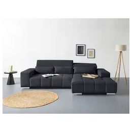 Ecksofa COTTA "Orion L-Form" Sofas Gr. B/H/T: 307cm x 73cm x 186cm, Chenille-Struktur, Recamiere rechts, schwarz mit Recamiere, inkl. verstellbaren Kopfstützen und 3 Kissen