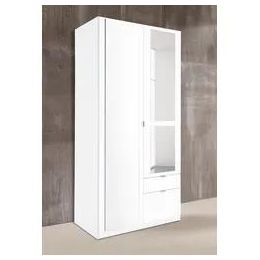 Kleiderschrank Priess, weiß, B:94cm H:193cm T:54cm, Holzwerkstoff, Schränke, Drehtürenschrank Kleiderschrank, mit gerundeten Elementen auf den Außentüren