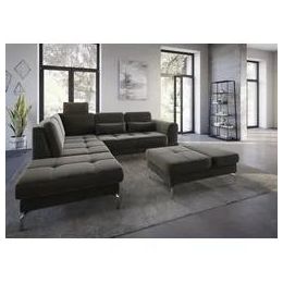 Sit & More Ecksofa SIT & MORE "Bendigo L-Form" Sofas Gr. B/H/T: 258cm x 87cm x 226cm, Samtoptik, Ottomane links, mit satiniertem Nickelfuß, grau (anthrazit) inklusive Sitztiefenverstellung, Bodenfreiheit 15 cm, in 2 Fußfarben