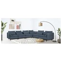 Ecksofa Andas "ALVIK L-Form" Sofas Gr. B/H/T: 344cm x 88cm x 262cm, Struktur weich, langer Schenkel links, langer Schenkel links, blau zusammengesetzt aus Modulen, erweiterbar mit Modulen der Serie