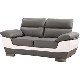 HABITAT ET JARDIN Festes Sofa aus rekonstituiertem Leder und pvc ' Dallas' - 169 x 88 x 90 cm - 2 Sitze - Grau/Weiß