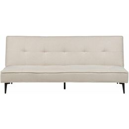 Beliani 3-Sitzer Sofa Hellbeige Stoffbezug Gesteppt Schlaffunktion Schwarze Schlanke Metallfüße Ohne Armlehnen Modern Skandi Wohnzimmer Schlafsofa