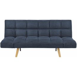 Beliani Sofa Marineblau Stoffbezug Gesteppt 3-Sitzer mit Schlaffunktion Verstellbare Armlehnen Hohe Schlanke Holzbeine Skandi Wohnzimmer Schlafsofa