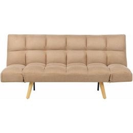 Beliani Sofa Hellbraun Stoffbezug Gesteppt 3-Sitzer mit Schlaffunktion Verstellbare Armlehnen Hohe Schlanke Holzbeine Skandi Wohnzimmer Schlafsofa