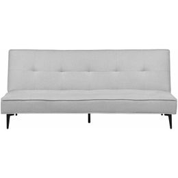 Beliani 3-Sitzer Sofa Hellgrau Stoffbezug Gesteppt mit Schlaffunktion Schwarze Schlanke Metallfüße Ohne Armlehnen Modern Skandi Wohnzimmer Schlafsofa