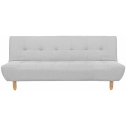 Beliani 3-Sitzer Sofa Hellgrau Stoffbezug Gesteppt mit Schlaffunktion Hohe Holzbeine Retro-Design Wohnzimmer Ausstattung Schlafsofa Polstersofa Couch