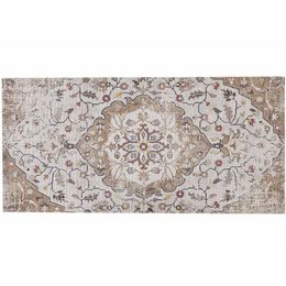 Beliani - Teppich Beige Braun Polyester / Baumwolle 80 x 150 cm Kurzflor Orientalischer Look Blumenmuster Geflecht Handgewebt Rechteckig Wohnzimmer