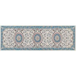 Beliani - Teppich Läufer Blau und Beige Stoff Rechteckig 80x240 cm Kurzflor Orientalisches Muster Rutschfest Maschinengewebt für Fußbodenheizung Flur