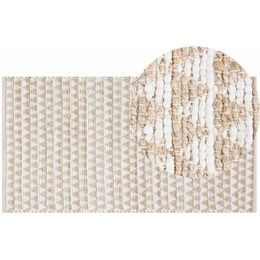 Beliani - Teppich Beige Jute Baumwolle 80 x 150 cm Kurzflor Dreiecke Handgewebt Rechteckig