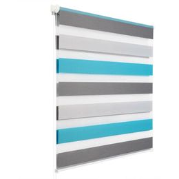 Doppelrollo Weiss+Grau+Türkis 80x130cm - WOLTU