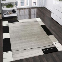 Vimoda - Teppich kurzflor Modern Retro Stil mit Bordüre Grau Schwarz Weiß für Wohnzimmer, Schlafzimmer, kinderzimmer,200x290 cm