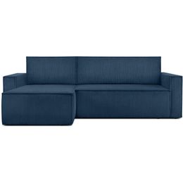 Konsimo - napi Ecksofa Big links/rechts, Schlaffunktion mit Cordbezug, blau