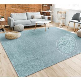 Teppich Für Wohnzimmer Einfarbig Kurzflor Schlicht Und Modern, In Türkis 200x280 cm - Paco Home