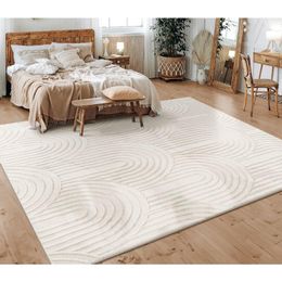 Paco Home - Teppich Wohnzimmer Schlafzimmer Kurzflor Skandinavisches Boho Muster Geometrisch 120x160 cm, Creme 4