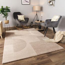 Paco Home - Teppich Wohnzimmer Kurzflor Abstraktes Muster Geometrisch Bogen 80x150 cm, Creme