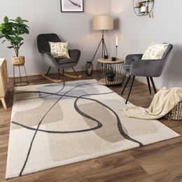 Paco Home - Teppich Wohnzimmer Kurzflor Abstraktes Muster Geometrisch Bogen 80x150 cm, Creme 3