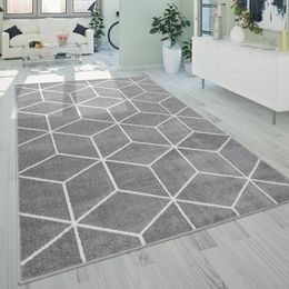 Paco Home Wohnzimmer-Teppich, Kurzflor Im Skandi-Stil Mit Rauten-Muster, In Grau 240x320 cm