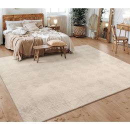 Paco Home - Teppich Wohnzimmer Schlafzimmer Kurzflor Skandinavisches Boho Muster Geometrisch 160x220 cm, Beige 3