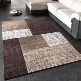 Paco Home - Designer Teppich Modern Kariert Kurzflor Teppich Design Meliert In Braun Creme 230x320 cm