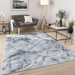 Teppich Wohnzimmer Schlafzimmer Kurzflor Abstrakt Mamor Optik Modern Waschbar 120x160 cm, Grau 2 - Paco Home