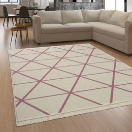 Paco Home - Teppich Wohnzimmer Boho Waschbar Bis 30 Grad Skandinavisch Mit Fransen Wendbar 80x250 cm, Pink 2