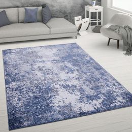 Teppich Wohnzimmer Kurzflor Vintage Moderner Abstrakter Used-Look Blau, 120x160 cm - Paco Home