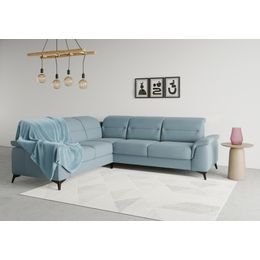 Sit & More Ecksofa SIT & MORE "Sinatra L-Form", blau (hellblau), B:251cm H:85cm T:231cm, 90% Polyester, 10% Polyamid, Sofas, Ecksofa, optinal mit Kopfteilverstellung und Armteilfunktion, Metallf&uuml;&szlig;e