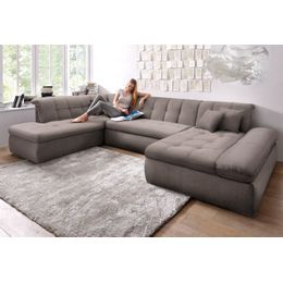 Wohnlandschaft DOMO collection "Moric Luxus incl. Zierkissen", grau (taupe), B:353cm H:80cm T:216cm, Chenille (85% Polyester, 15% Acryl), Sofas, Wohnlandschaft, U-Form, bis 140kg pro Sitzplatz belastbar, XXL B/T/H: 353/216/80 cm