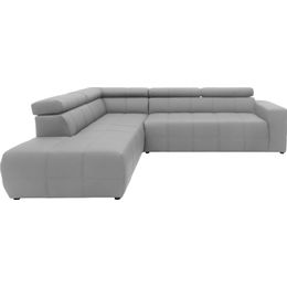 Ecksofa DOMO collection "Brandon L-Form, auch in Leder", grau (hellgrau), B:275cm H:80cm T:228cm, Echtleder, Sofas, Ecksofa, inklusive Kopfteilverstellung, wahlweise mit Sitztiefenverstellung