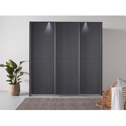 Schwebetürenschrank Rauch "Oteli" Schränke Gr. B/H/T: 211 cm x 233 cm x 68 cm, mit LED-Beleuchtung, 3 St., grau (graumetallic) Schwebetürenschränke und Schiebetürenschränke inkl. Passepartout optional mit Beleuchtung