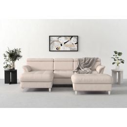 Sit & More Ecksofa SIT & MORE "Marano L-Form", beige (creme), B:257cm T:166cm, 100% Polyester, Sofas, Ecksofa, inklusive Kopfteilverstellung, wahlweise mit Bettfunktion, Bettkasten