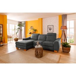 Ecksofa Home Affaire "Dundee L-Form", grau (anthrazit), B:264cm H:86cm T:170cm, Luxus-Microfaser Florence (100% Polyester);Struktur fein (100% Polyester);Luxus-Microfaser Lederoptik (100% Polyester), Sofas, Ecksofa, wahlweise mit Kopfteilverstellung und zus&auml;tzlich mit Bettfunktion