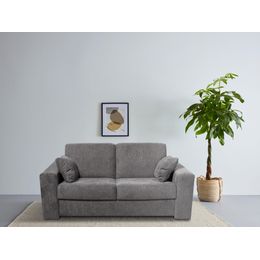 2-Sitzer Home Affaire "Roma Matratzenh&ouml;he 14 cm", braun (schlamm), B:180cm H:85cm T:95cm, 100% Polyester, Sofas, Dauerschlaffunktion, mit Unterfederung, Liegema&szlig;e ca 123x198 cm