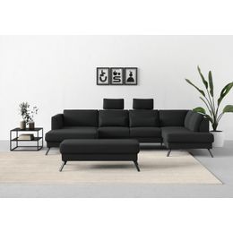 Sit & More Wohnlandschaft SIT & MORE "Lindholm U-Form", schwarz, B:342cm H:88cm T:188cm, Sofas, Wohnlandschaft, mit Sitztiefenverstellung und Federkern