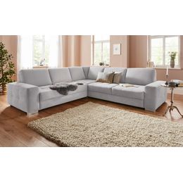 Sit & More Ecksofa SIT & MORE "Santorini L-Form", silber, B:276cm H:82cm T:271cm, Struktur (100% Polyester);Struktur fein (95% Polyester, 5% Polyamid), Sofas, Ecksofa, mit Federkern und Sitztiefenverstellung, wahlweise mit Bettfunktion
