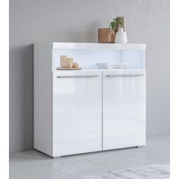 Kommode Inosign "India, Breite 91cm, stilvolle Anrichte mit 2 Türen und offene Fach" Sideboards Gr. weiss/weiss hgl, weiß (weiß, hgl) Kommode Sideboard viel Stauraum, ohne Beleuchtung