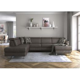 Sit & More Wohnlandschaft SIT & MORE "Freetown U-Form", braun, B:315cm H:84cm T:216cm, Sofas, Kopfteilverstellung und Federkern, wahlweise mit Bettfunktion